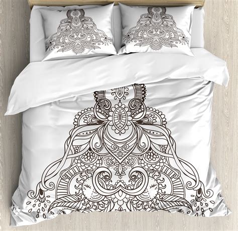 Mandala Duvet Cover Set Composition Lotus Tibetian Tulips Sun And