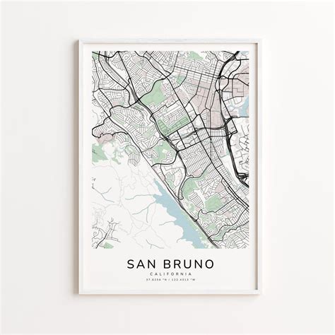 San Bruno California Map Print Detailed Street Map Wall Art Modern