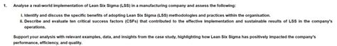 solved 1 analyse a real world implementation of lean six
