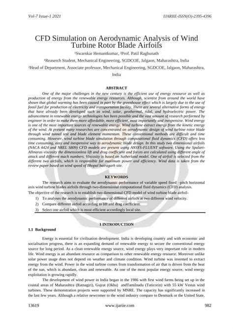 pdf cfd simulation on aerodynamic analysis of wind turbine ijariie