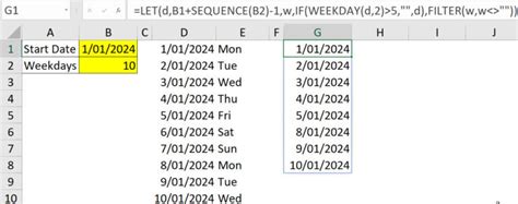 dynamic list of weekday dates in excel a4 accounting