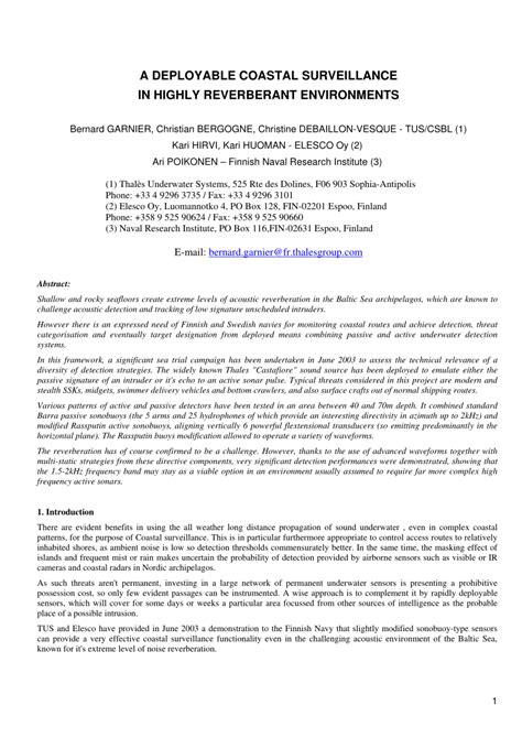 Pdf A Deployable Coastal Surveillance In Highly Reverberant Environments