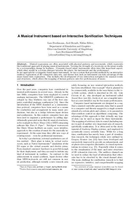 Pdf A Musical Instrument Based On Interactive Sonification Techniques