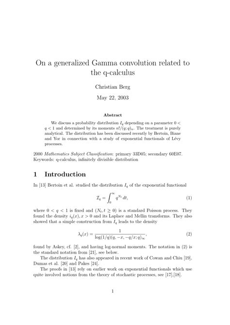 Pdf On A Generalized Gamma Convolution Related To The Q Calculus