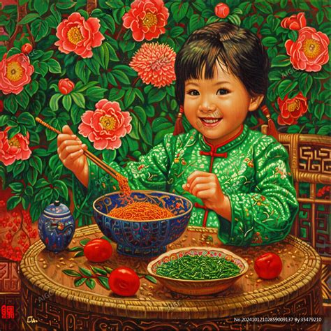 Ai创作图百花书房春节年画油画 春节年画油画 餐厅小吃春节年画 包饺子装饰画 胖娃娃年画 碗豆面宣传画 炕锅无框画 孩子福气经典年画 书房春节年画油画 怀旧年画 吃饭的小姑娘 抱枣的女孩 手绘