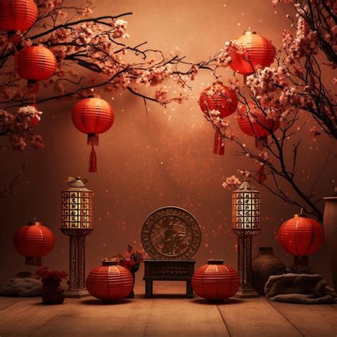 Premium Photo Ai Generated Chinese Lunar New Year Background Design Concept With Lantern And