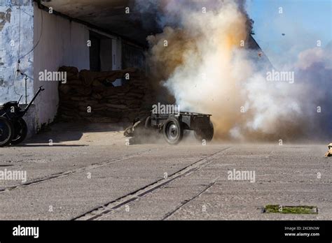 Background Bombs Exploding In A City Reconstruction Of A World War Ii