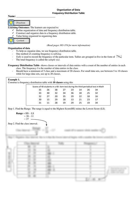 Solution Organization Of Data And Frequency Distribution Table Lesson