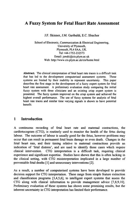 Pdf A Fuzzy System For Fetal Heart Rate Assessment