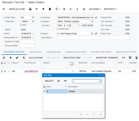 Json Acumatica Error Creating Salesorder Variantsubitem Cannot