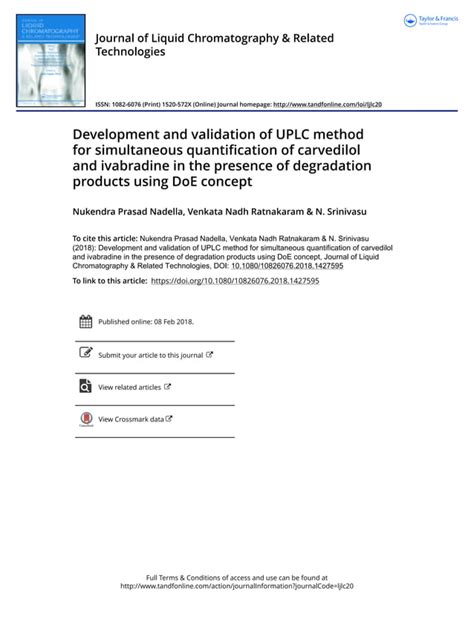 Development And Validation Of Uplc Method For Simultaneous Quantification Of Carvedilol And