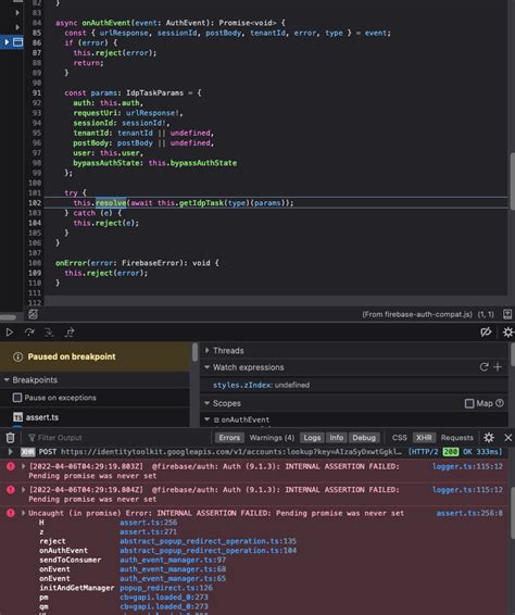 error internal assertion failed pending promise was never set · issue