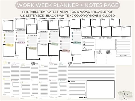 Work Week Planner Printable Work Planner Template Work Productivity