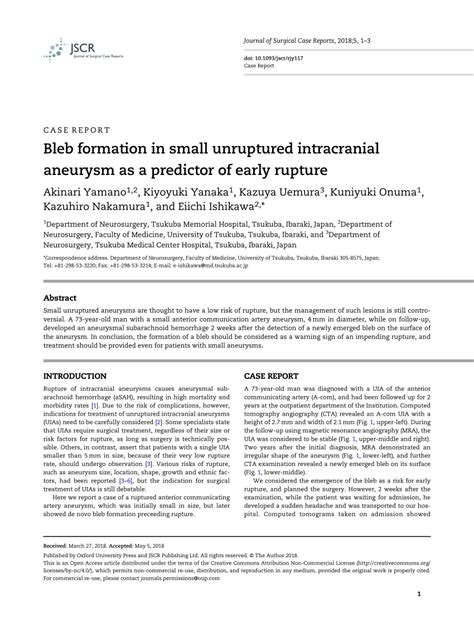 Pdf Bleb Formation In Small Unruptured Intracranial Aneurysm As A