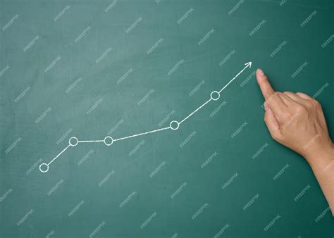 Premium Photo A Womans Hand Points To A Graph With Growing Indicators Drawn On A Green Chalkboard