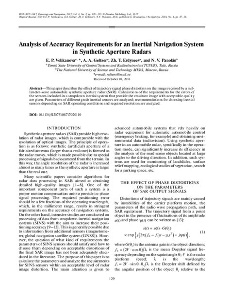 Pdf Analysis Of Accuracy Requirements For An Inertial Navigation