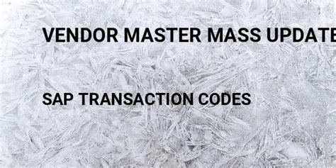 Vendor Master Mass Update Tcode In Sap Transaction Codes List