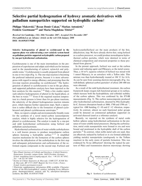 Pdf Selective Partial Hydrogenation Of Hydroxy Aromatic Derivatives With Palladium