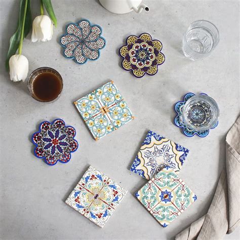 타일 패턴 도자기 컵받침 4p 2type 감도 깊은 취향 셀렉트샵 29cm