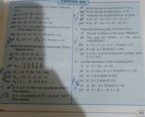exercise 6 a 1 write the following sets in roster tabular form i a1