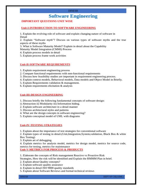 se unit wise important questions pdf