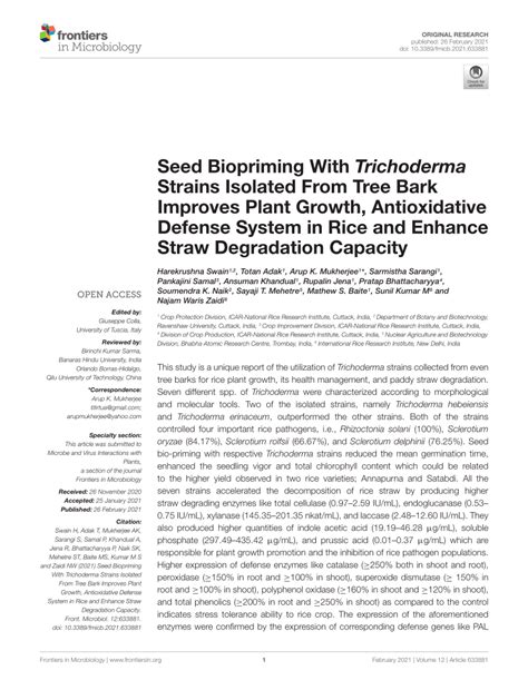 Pdf Seed Biopriming With Trichoderma Strains Isolated From Tree Bark Improves Plant Growth
