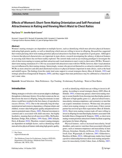 Pdf Effects Of Womens Short Term Mating Orientation And Self Perceived Attractiveness In