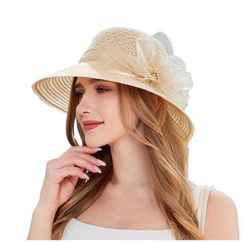 Ydojg Womens Summer Dress Hat Wide Leaf Flower Bridal Shower Hat Sun