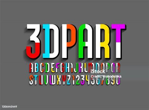 여러 가지 빛깔의 부품으로 만든 3d 글꼴 현대 원래 알파벳 밝은 응축 문자와 숫자 벡터 일러스트 10eps 3차원 형태에 대한 스톡 벡터 아트 및 기타 이미지 Istock