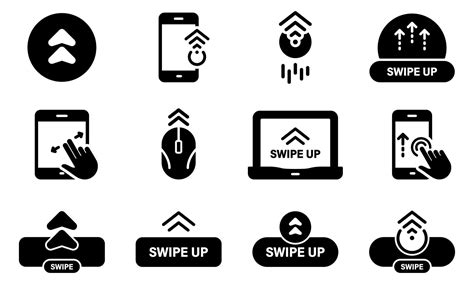 Slide Action Social Media App Silhouette Icon Set Scroll Drag Move Click Touch Display Gesture