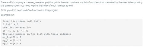 solved create a python program even numbers py that prints the