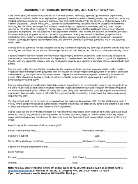 Assignment Of Proceeds Contractual Lien And Authorization Doc Template