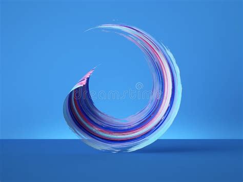 3d Render Colorful Round Gouache Smear Curl Object Isolated On Blue