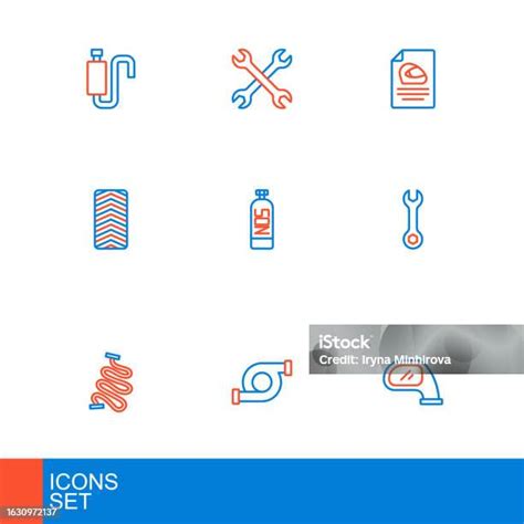 세트 라인 자동차 거울 자동차 터보 차저 레이싱 트랙 렌치 스패너 타이어 휠 아산화 질소 헬멧 및 아이콘 벡터 거울에 대한 스톡 벡터 아트 및 기타 이미지 Istock