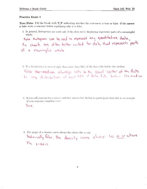 Midterm 1 Study guide solutions - Midterm 1 Study Guide Math 243, 23 Practice Exam 1 Fill the ...