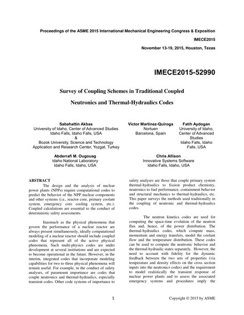 Pdf Survey Of Coupling Schemes In Traditional Coupled Neutronics And Thermal Hydraulics Codes