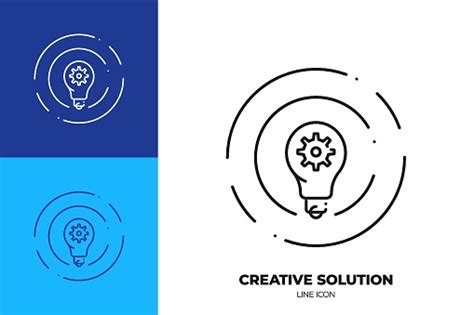 기어 라인 아트 벡터 아이콘전구 혁신 아이디어의 개요 기호입니다 얇은 스트로크로 만든 창조적 인 솔루션 픽토그램 배경에 격리