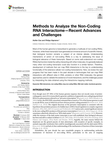 pdf methods to analyze the non coding rna interactome—recent advances
