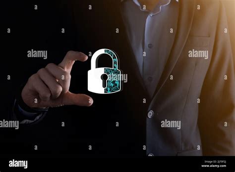 cyber security network padlock icon and internet technology networking