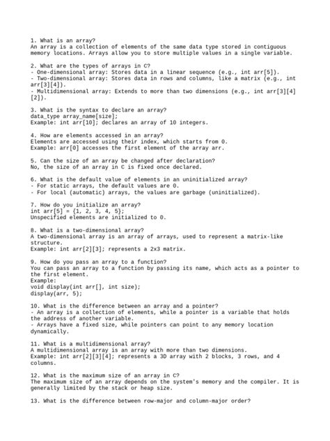 Array Questions And Answers Pdf Pointer Computer Programming