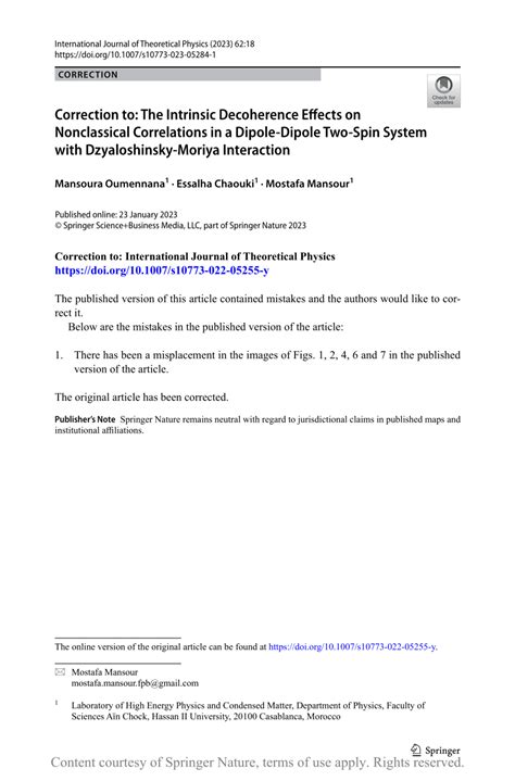Correction To The Intrinsic Decoherence Effects On Nonclassical