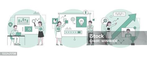 그래프를 분석하는 사람 아이디어를 제시하는 사람들 성장 그래프를 보는 사람들 개념에 대한 스톡 벡터 아트 및 기타 이미지