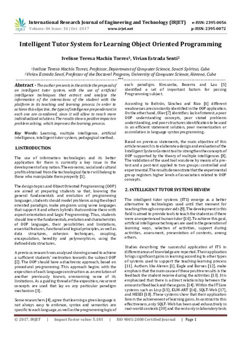 Pdf Intelligent Tutor System For Learning Object Oriented Programming