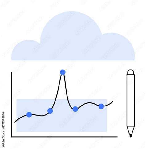 Graph With Fluctuating Line Plot Cloud Symbol Pen At Side Ideal For