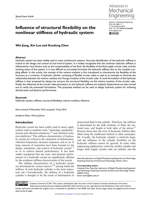 Pdf Influence Of Structural Flexibility On The Nonlinear Stiffness Of Hydraulic System