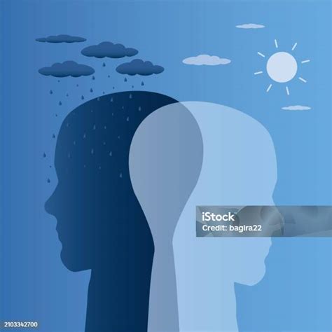 양극성 장애 정신 정신 양면 분열된 인격 개념 기분 장애 이중인격 개념 두 머리 실루엣 정신 건강 심리학 좋은 기분과 비오는 날 조울증에 대한 스톡 벡터 아트 및 기타