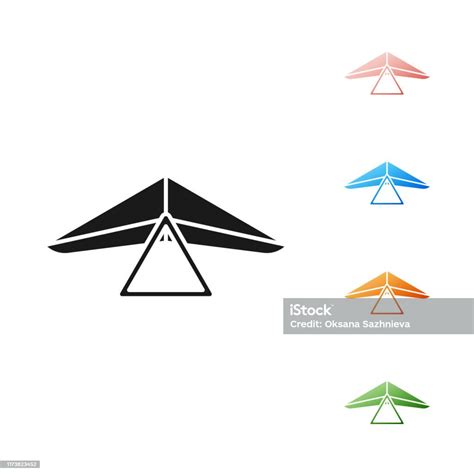 흰색 배경에 격리 된 검은 색 행글라이더 아이콘입니다 익스트림 스포츠 다채로운 아이콘을 설정합니다 벡터 일러스트레이션 글라이딩에 대한 스톡 벡터 아트 및 기타 이미지