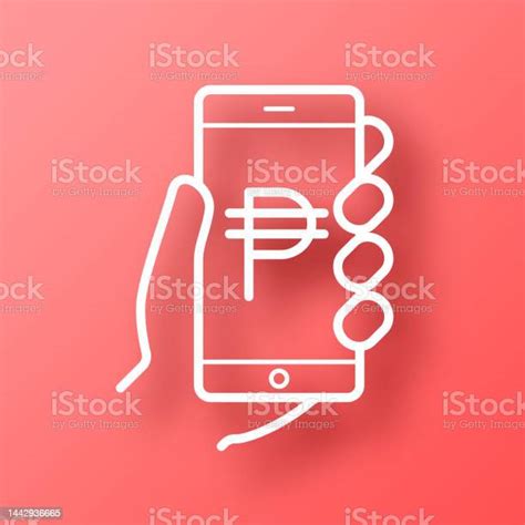 페소 기호가 있는 스마트폰 그림자가 있는 빨간색 배경의 아이콘 3차원 형태에 대한 스톡 벡터 아트 및 기타 이미지 3차원 형태 Brand Name Mobile