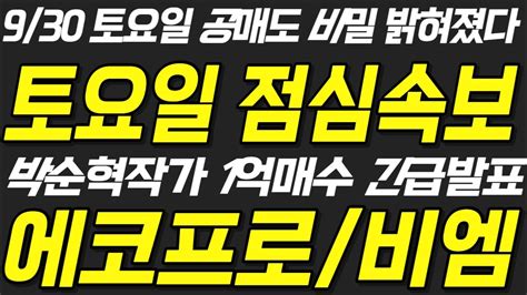 긴급속보 🚨 에코프로비엠 박순혁작가 1억매수 긴급발표 박순혁 밧데리아저씨 선대인tv 서정덕tv 김작가 Youtube