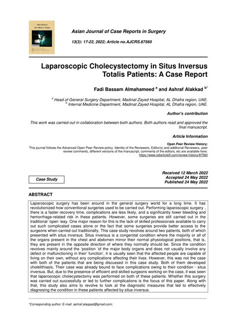 (PDF) Laparoscopic Cholecystectomy in Situs Inversus Totalis Patients: A Case Report